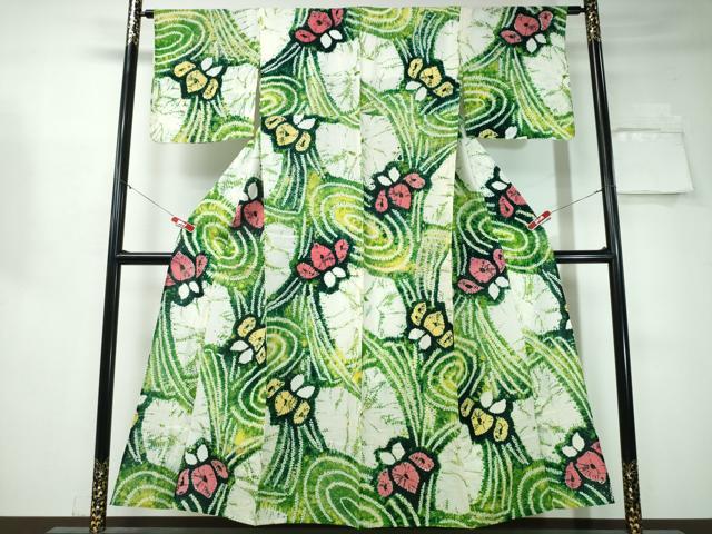 平和屋着物∴夏物　浴衣　有松鳴海絞り　流水杜若　綿　逸品　CAAW1094ng