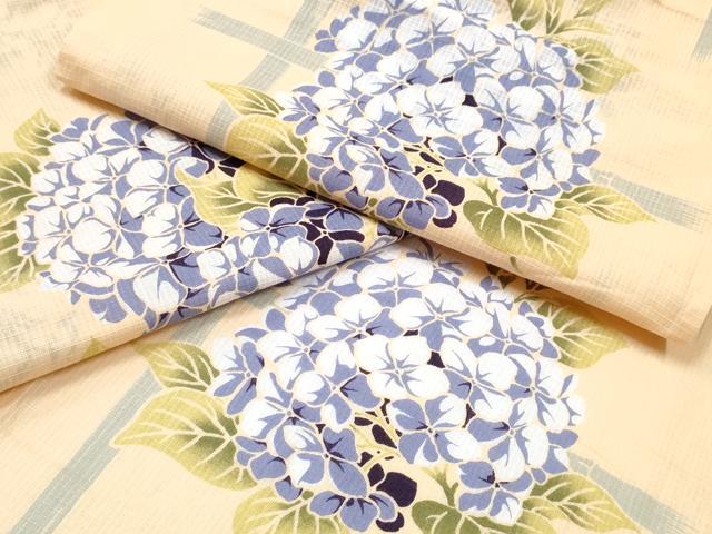 平和屋着物∴夏物　浴衣　綿紅梅　竹縞　紫陽花　逸品　CAAW1113ng