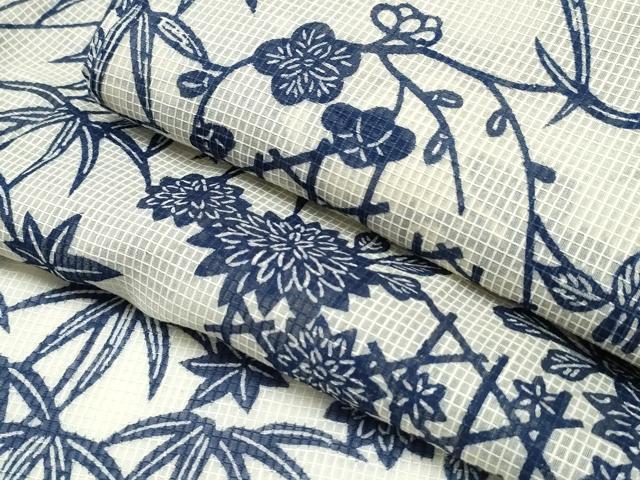平和屋着物∴夏物　浴衣　綿紅梅　型染め　籬松竹梅菊文　綿　逸品　CAAW1119ng