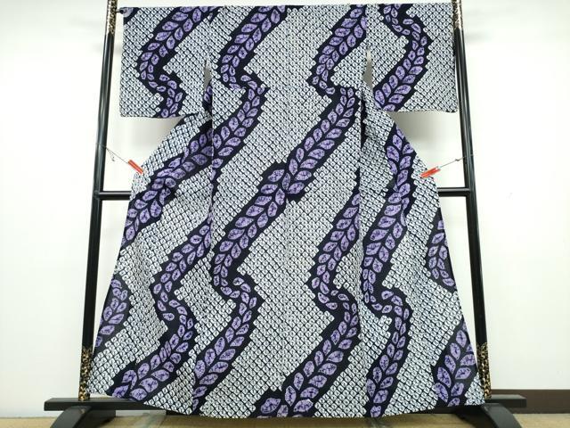 平和屋着物∴夏物　浴衣　有松鳴海絞り　枝葉文　綿　逸品　CAAW1145ng