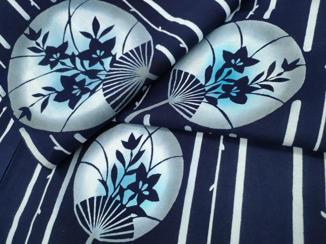 平和屋着物∴夏物　浴衣　団扇草花文　綿　逸品　CAAW1166ng