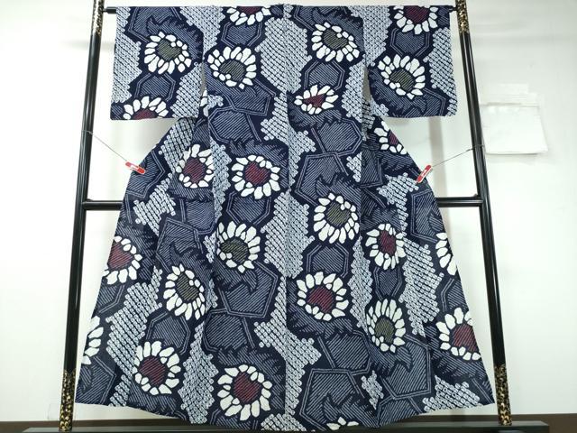 平和屋着物∴夏物　浴衣　有松鳴海絞り　ひまわり　向日葵　亀甲文　綿　逸品　CAAW1179ng