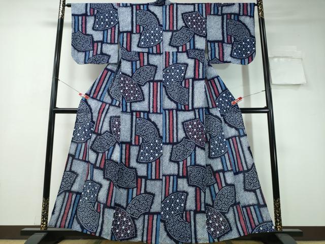 平和屋着物∴夏物　浴衣　有松鳴海絞り　地紙麻の葉文様　綿　逸品　CAAW1180ng