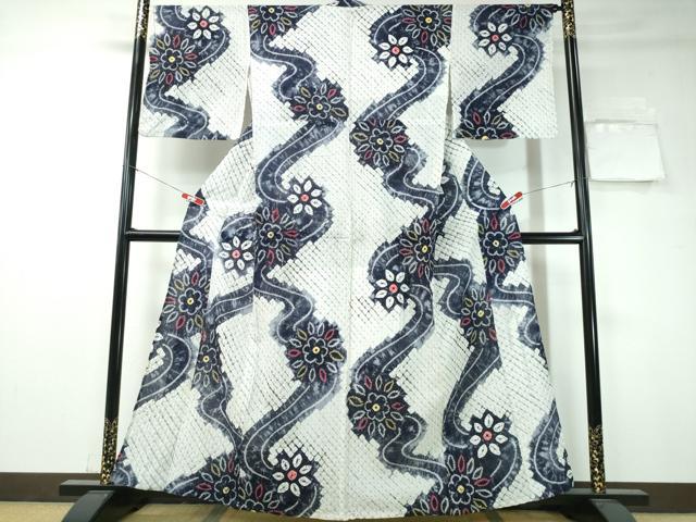 平和屋着物∴夏物　浴衣　有松鳴海絞り　流水舞花文　綿　逸品　CAAW1186ng