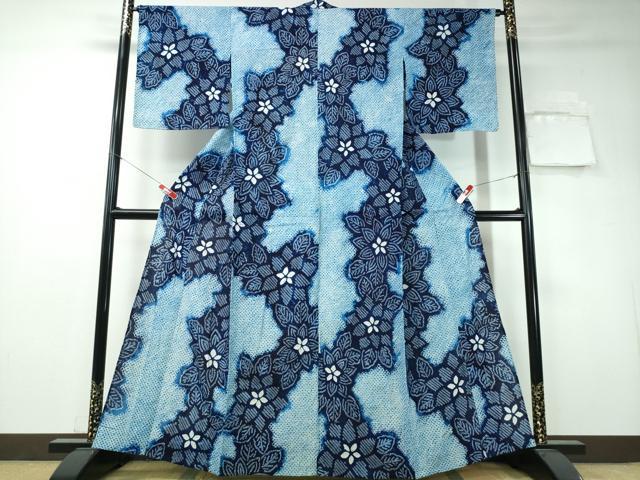 平和屋着物∴夏物　浴衣　有松鳴海絞り　舞花文　綿　逸品　CAAW1191ng