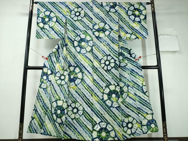 平和屋着物∴夏物　浴衣　有松鳴海絞り　水車斜線文　綿　逸品　CAAW1192ng