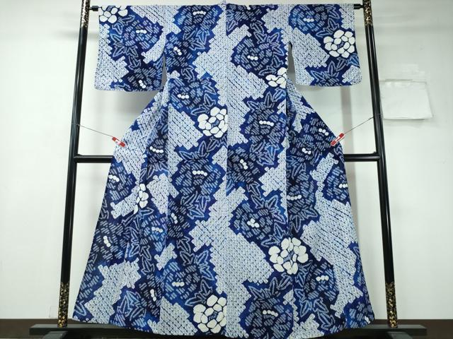 平和屋着物∴夏物　浴衣　有松鳴海絞り　牡丹　綿　逸品　CAAW1196ng