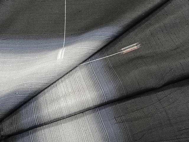 平和屋着物▽上質な紬　単衣　間道　黒地　正絹　逸品　CAAW1215xi