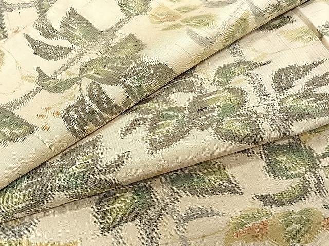 平和屋着物▽上質な紬　単衣　枝葉文　正絹　逸品　CAAW1245xi