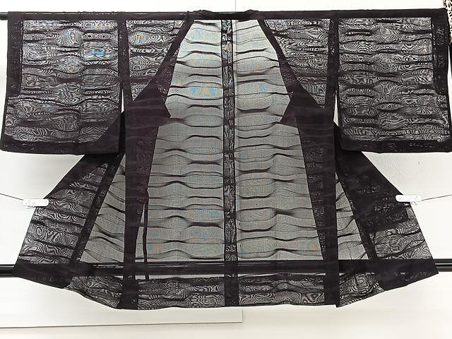 平和屋着物▽道中着・道行コート　スリーシーズン　春夏秋　塵除け　横段文　似せ紫色　正絹　逸品　CAAW1260xi