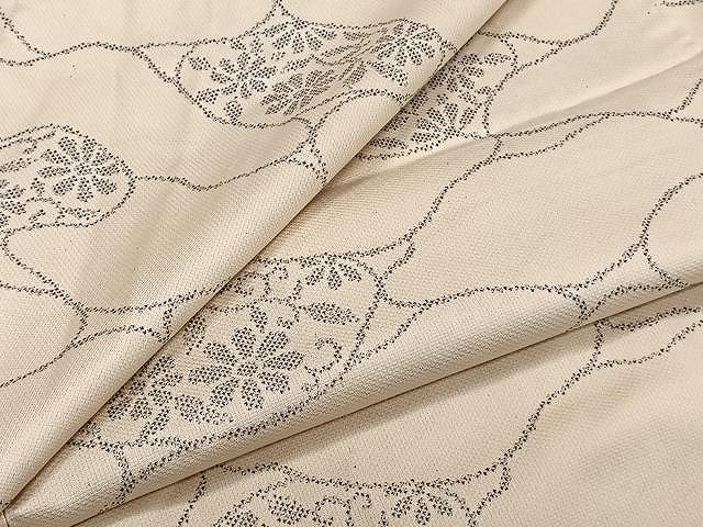 平和屋着物▽上質な紬　単衣　花唐草文　正絹　逸品　CAAW1335xi