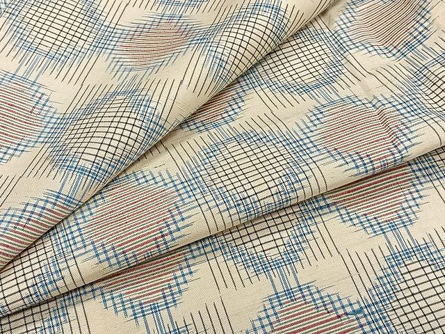 平和屋着物▽上質な紬　単衣　幾何学文　正絹　逸品　CAAW1346xi