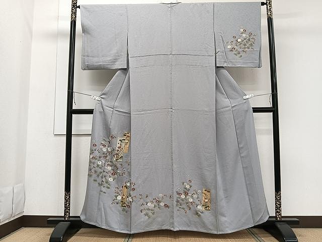 平和屋着物▽訪問着　単衣　短冊草花文　金彩　正絹　逸品　CAAW1368xi