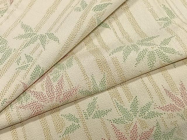 平和屋着物▽本塩沢　単衣　笹竹文　正絹　逸品　未使用　CAAW1371xi