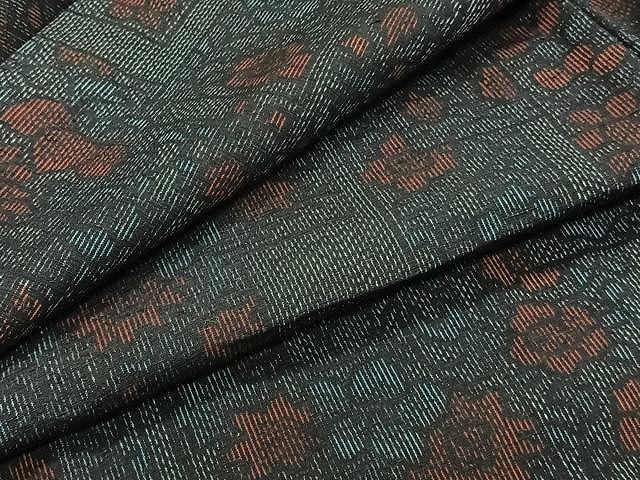 平和屋着物▽上質な紬　単衣　草花文　正絹　逸品　CAAW1379xi