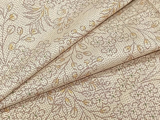 平和屋着物▽上質な紬　単衣　草花文　正絹　逸品　CAAW1390xi