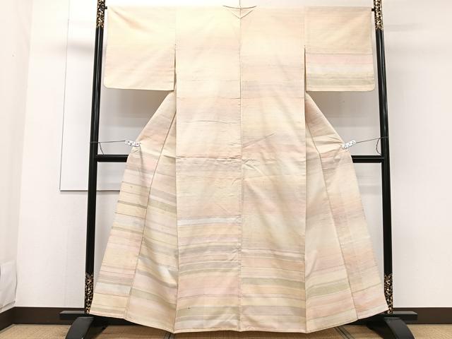 平和屋着物▽紅花紬　米沢　訪問着　単衣　霞文　正絹　逸品　CAAW1532xi