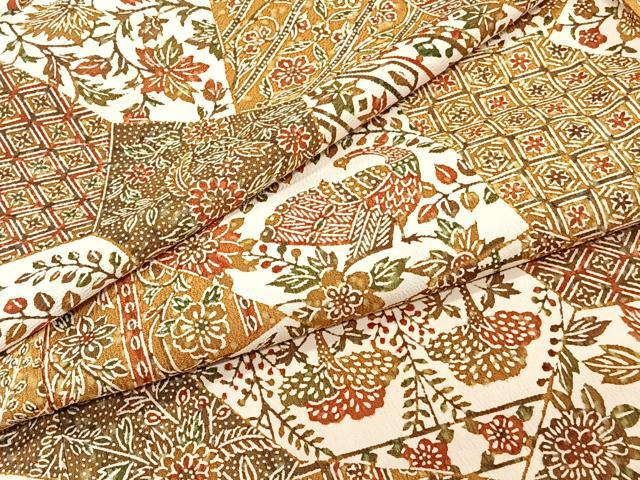 平和屋着物▽上質な小紋　単衣　型染め　更紗花鳥文　正絹　逸品　CAAW1533xi