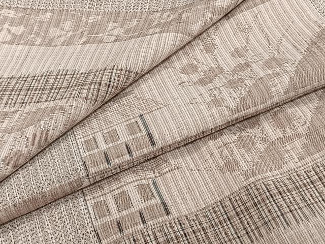 平和屋着物▽上質な紬　単衣　風景文　正絹　逸品　CAAW1534xi