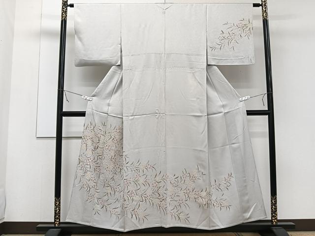 平和屋着物▽訪問着　単衣　絞り　草花文　金彩　正絹　逸品　CAAW1542xi