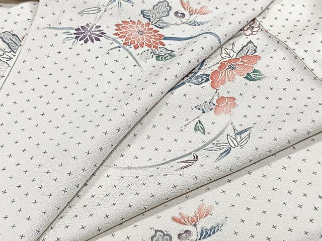 平和屋着物▽上質な小紋　単衣　草花文　正絹　逸品　CAAW1570xi