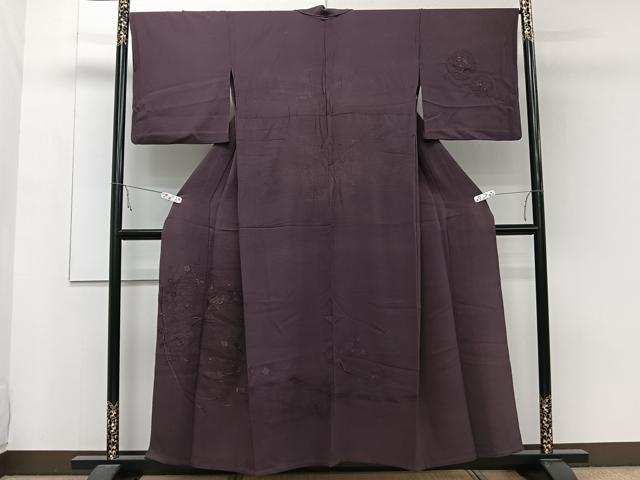 平和屋着物▽中国三大刺繍　スワトウ刺繍　総刺繍　訪問着　単衣　鏡浦花鳥文　似せ紫色　正絹　逸品　CAAW1571xi