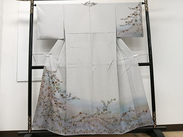 平和屋着物○訪問着 作家物 手描き 胡蝶蘭 銀彩 正絹 逸品 DAAZ0679ps