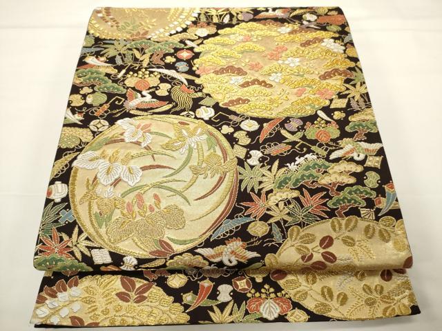 平和屋着物●六通柄袋帯　唐織　瑞祥　花の丸宝盡し文　金糸　正絹　逸品　CAAW1980ak
