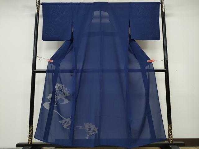 平和屋着物＊夏物　色留訪問着　絽　総刺繍　扇面花文　鉄紺色　正絹　逸品　CAAW3127ut