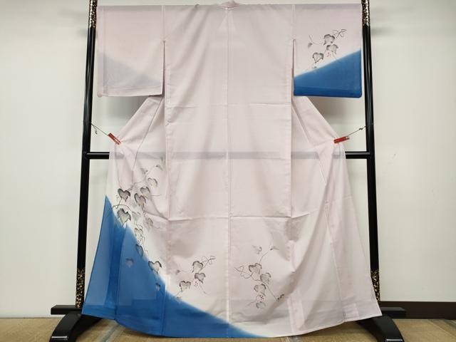 平和屋着物＊夏物　訪問着　絽　手描き　蔦の葉文　暈し染め　洗える着物　CAAW3143ut