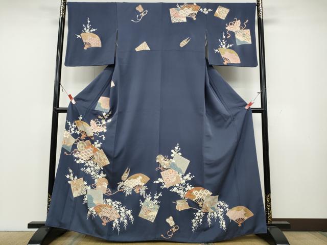 平和屋着物●訪問着　駒刺繍　扇面鼓吉祥花蝶文　金彩　正絹　逸品　CAAW3177ut