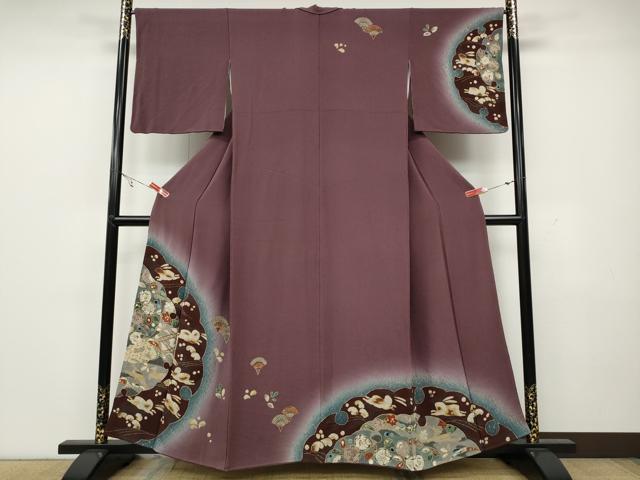 平和屋着物●訪問着　絞り　辻が花　動物雪輪文　暈し染め　金彩　鬼しぼ縮緬　正絹　逸品　CAAW3194ut