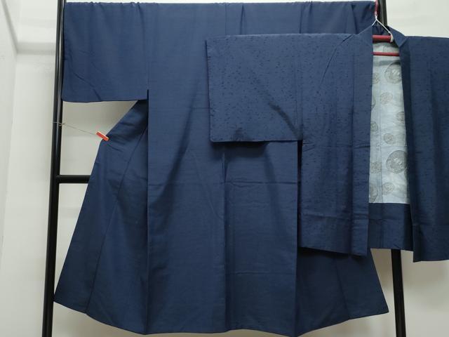 平和屋着物●男性　紬　髭紬羽織セット　濃紺色　キングサイズ　正絹　逸品　CAAW3608vf