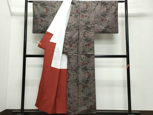 平和屋着物○本場大島紬 7マルキ 扇面草花文 正絹 逸品 CAAW3649vf