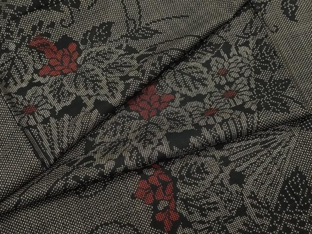 平和屋着物●本場大島紬　7マルキ　扇面草花文　正絹　逸品　CAAW3649vf