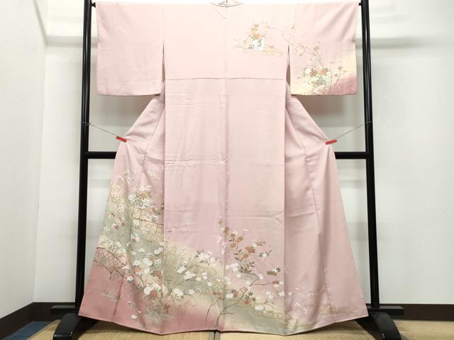 平和屋着物●訪問着　流水地紙花蝶文　金彩　正絹　逸品　CAAW3657vf