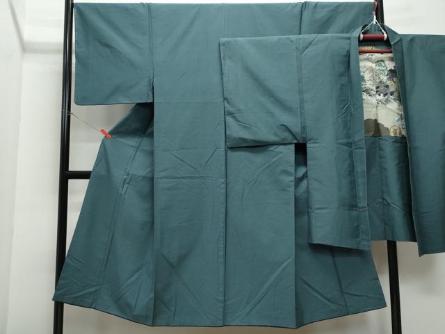 平和屋着物●男性　紬　アンサンブル　錆鉄御納戸色　正絹　逸品　CAAW3685vf