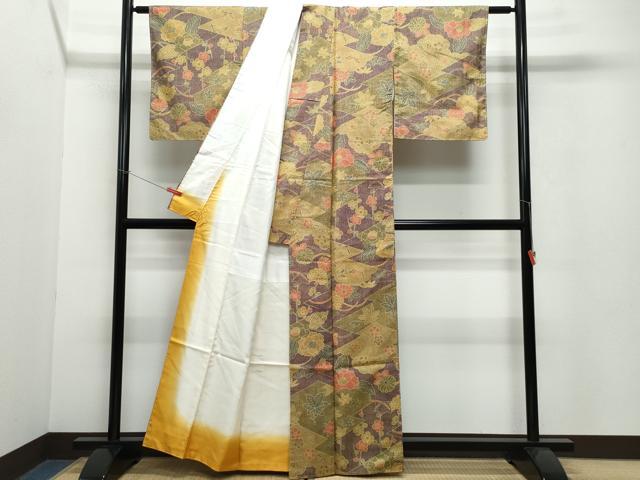 平和屋着物○本場染大島紬 舞蝶草花文 正絹 逸品 CAAW3698vf