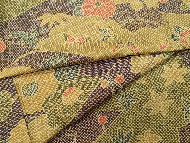 平和屋着物●本場染大島紬　舞蝶草花文　正絹　逸品　CAAW3698vf