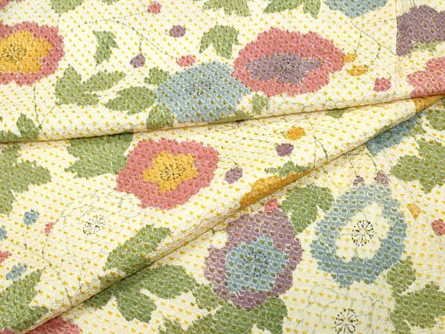 平和屋着物●上質な小紋　総絞り　草花文　正絹　逸品　CAAW3702vf