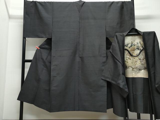 平和屋着物●男性　紬　アンサンブル　赤墨色　キングサイズ　正絹　逸品　CAAW3737vf