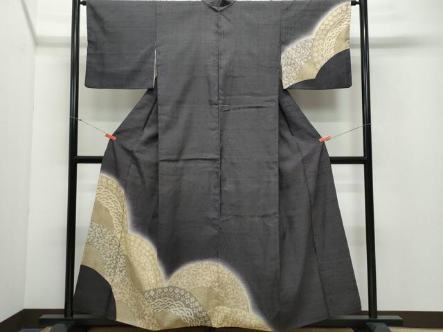 平和屋着物●訪問着　生紬　青海波花唐草文　正絹　逸品　CAAW3758vf