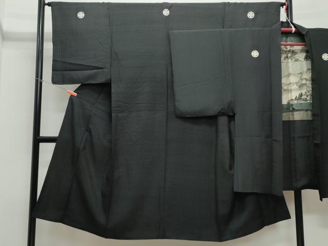 平和屋着物●男性　黒紋付　羽織セット　正絹　逸品　CAAW3771vf