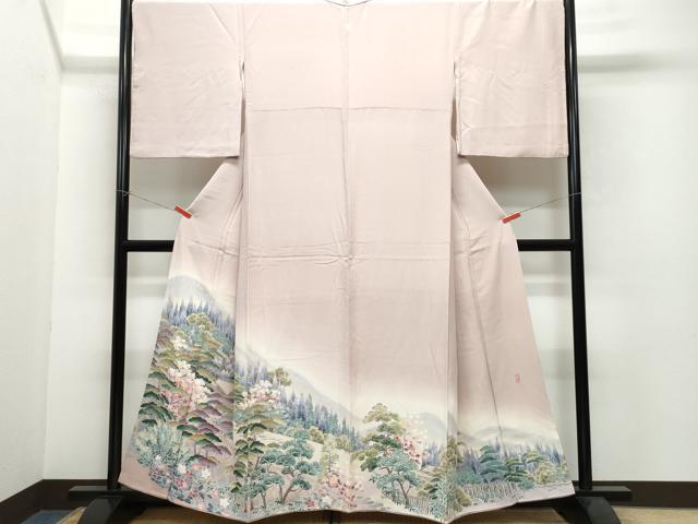 平和屋着物●十日町友禅作家　岡村蒼風　色留袖　風景草花文　暈し染め　正絹　逸品　CAAW3779vf