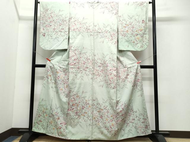 平和屋着物●上質な紬　更紗花鳥唐草文　正絹　逸品　CAAW3780vf