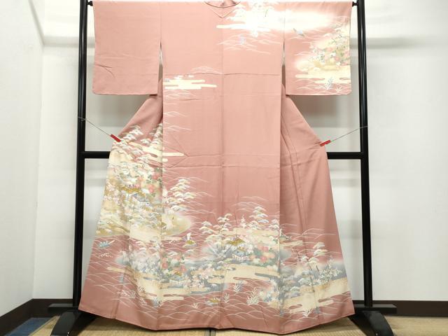 平和屋着物●訪問着　駒刺繍　風景草花文　金彩　正絹　逸品　CAAW3803vf