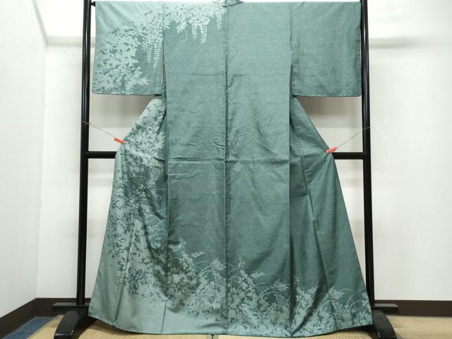 平和屋着物▽訪問着 単衣 草花シルエット 正絹 逸品 DAAS0329az