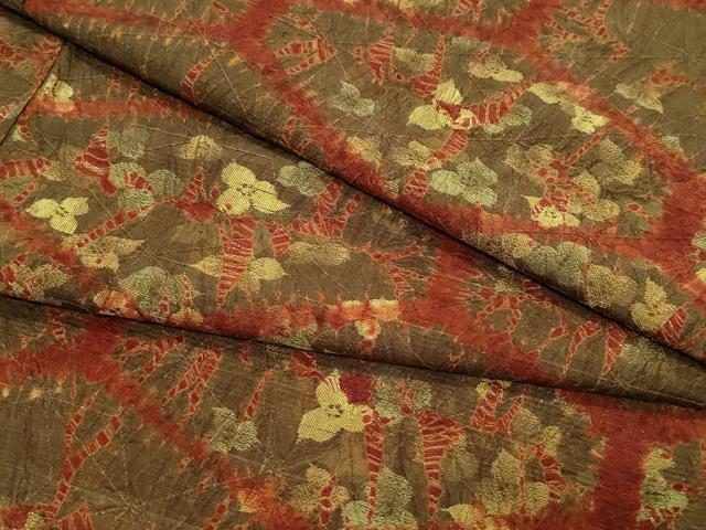 平和屋着物●上質な紬　黄金糸　亀甲舞花文　正絹　逸品　CAAW3825vf