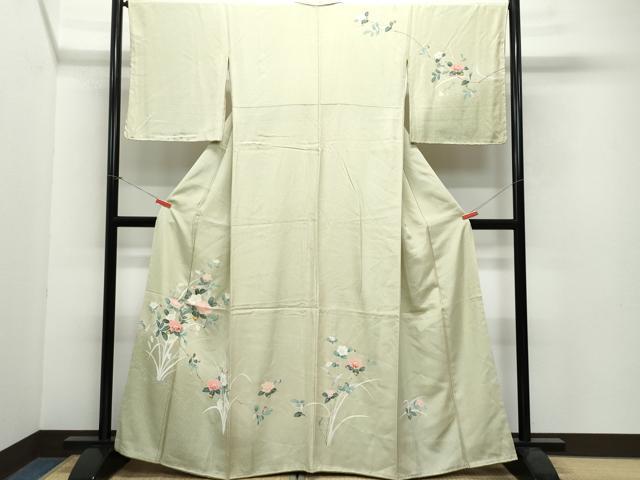 平和屋着物●訪問着　友禅　草花文　たたき染め　正絹　逸品　CAAW3840vf