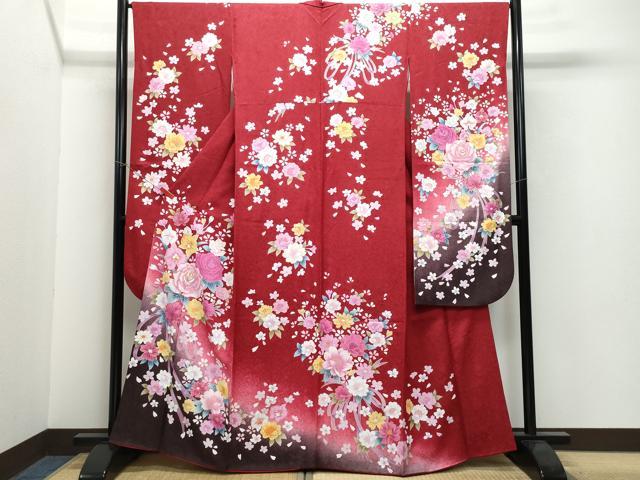 平和屋着物●豪華振袖　刺繍　舞花文　金彩　京都きもの友禅扱い　正絹　逸品　CAAW3858vf